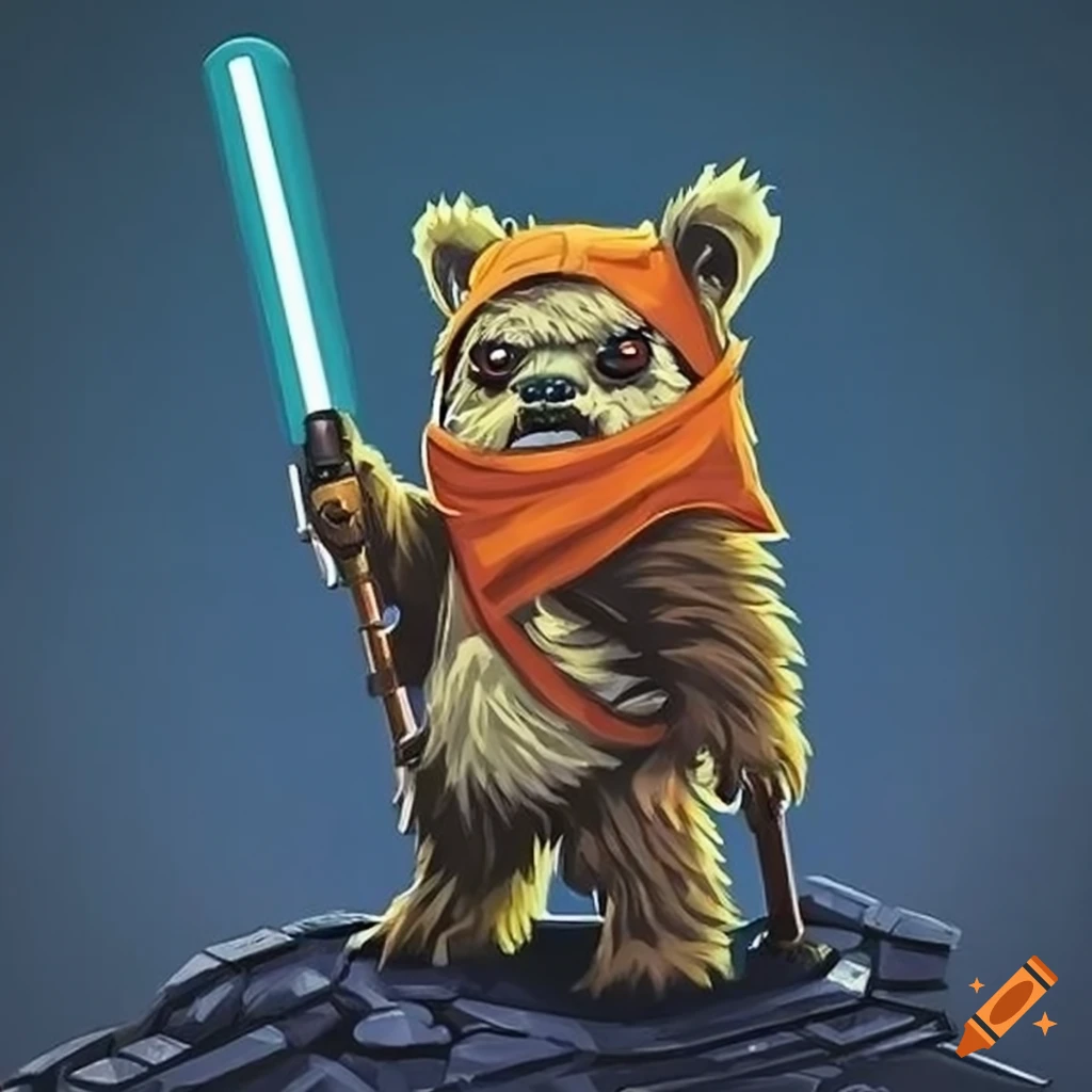Classic-style star wars tribute with an ewok wielding a lightsaber on ...