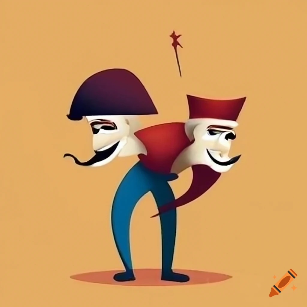 Comedic theater characters in disguise in an abstract setting on Craiyon