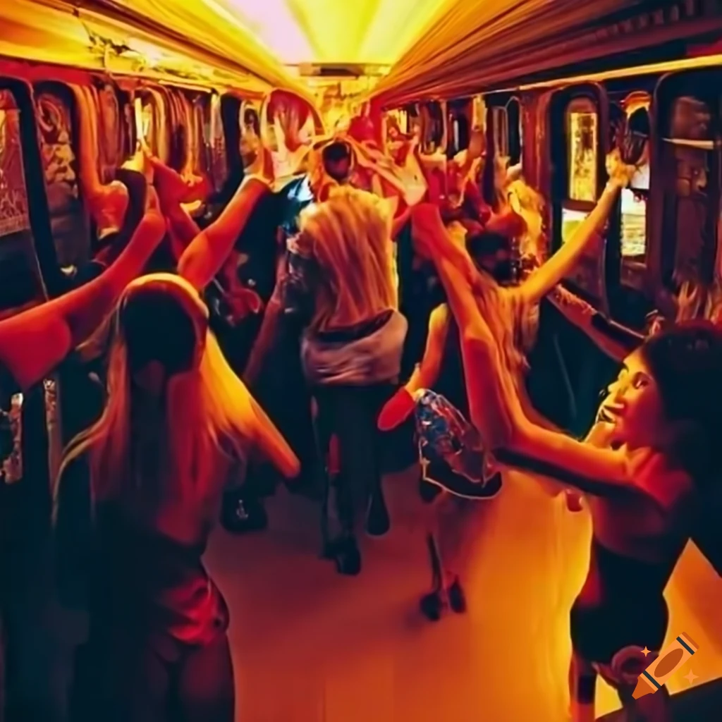 Dance party inside a train on Craiyon