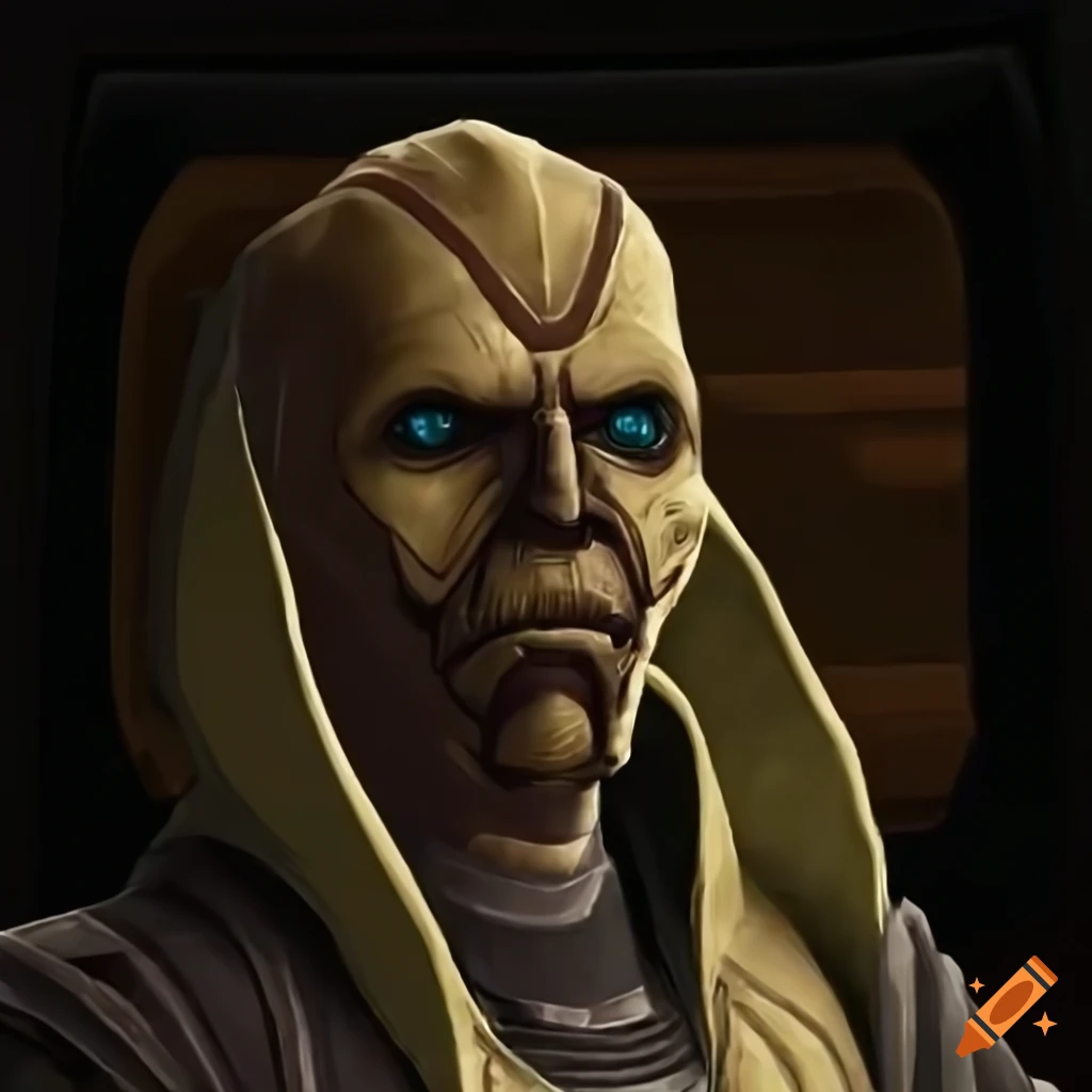 Legendary Jedi Knight standing in ancient ruins with golden-trimmed ...