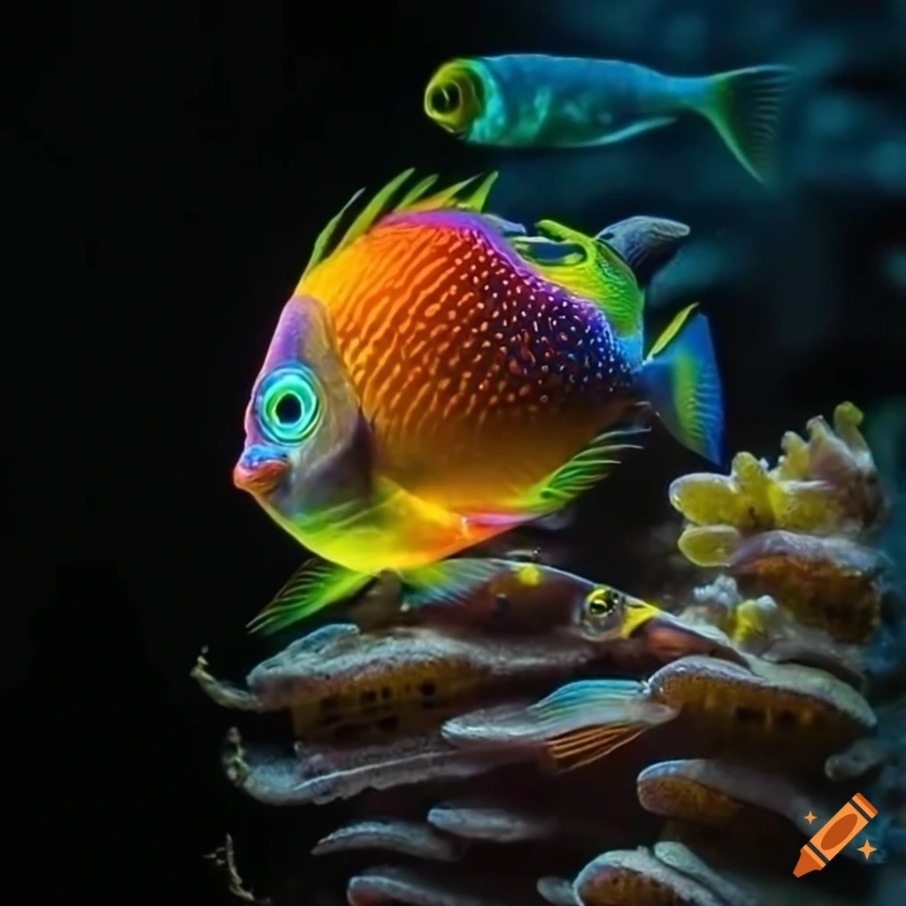Group of fish in mesmerizing underwater micro photography on Craiyon