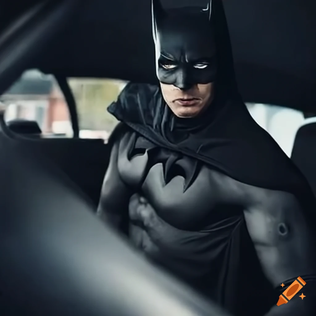 Cap stopping batman from driving at a neighborhood bbq on Craiyon