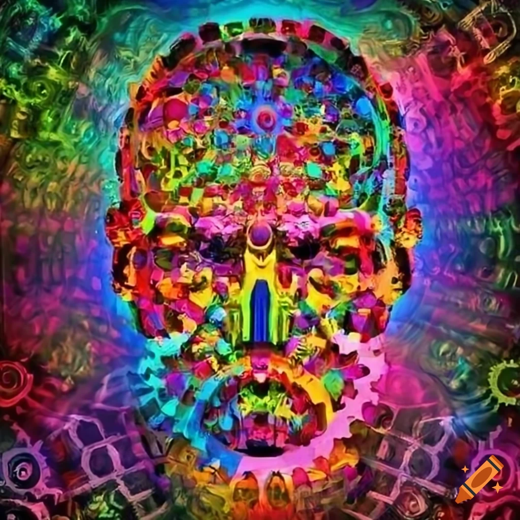 Colorful layered gears creating a man's face on Craiyon