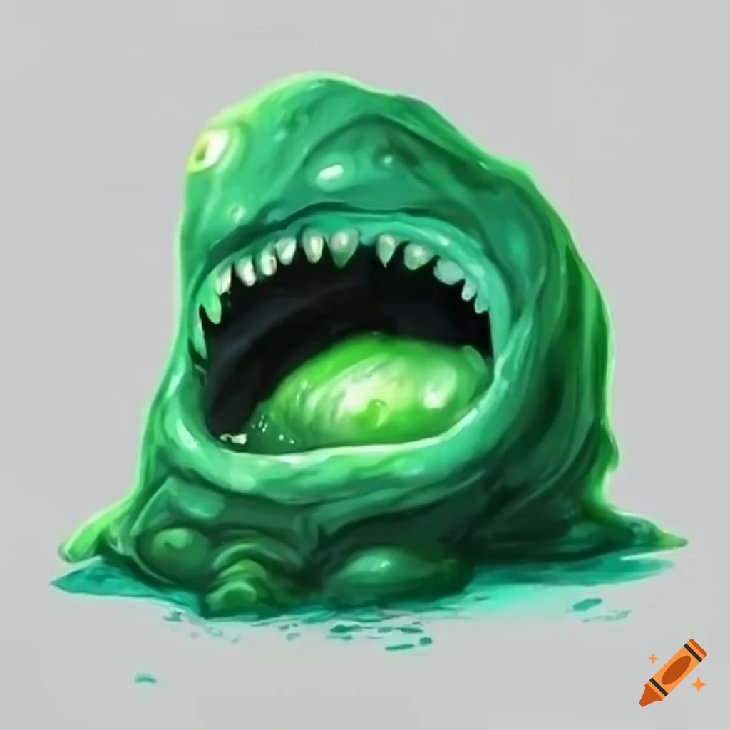 Green slime monster in fantasy role-playing game theme on Craiyon