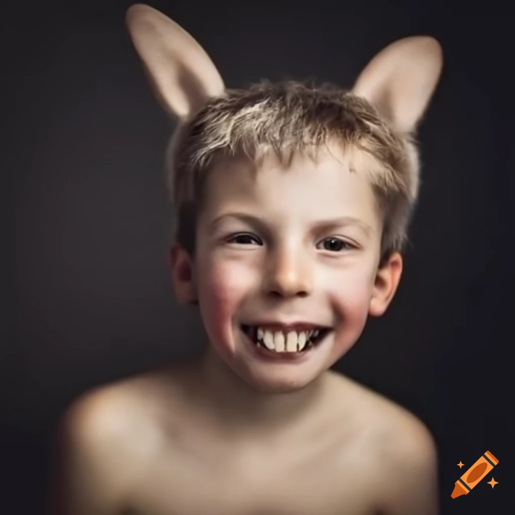 Boy with hare ears and teeth on Craiyon