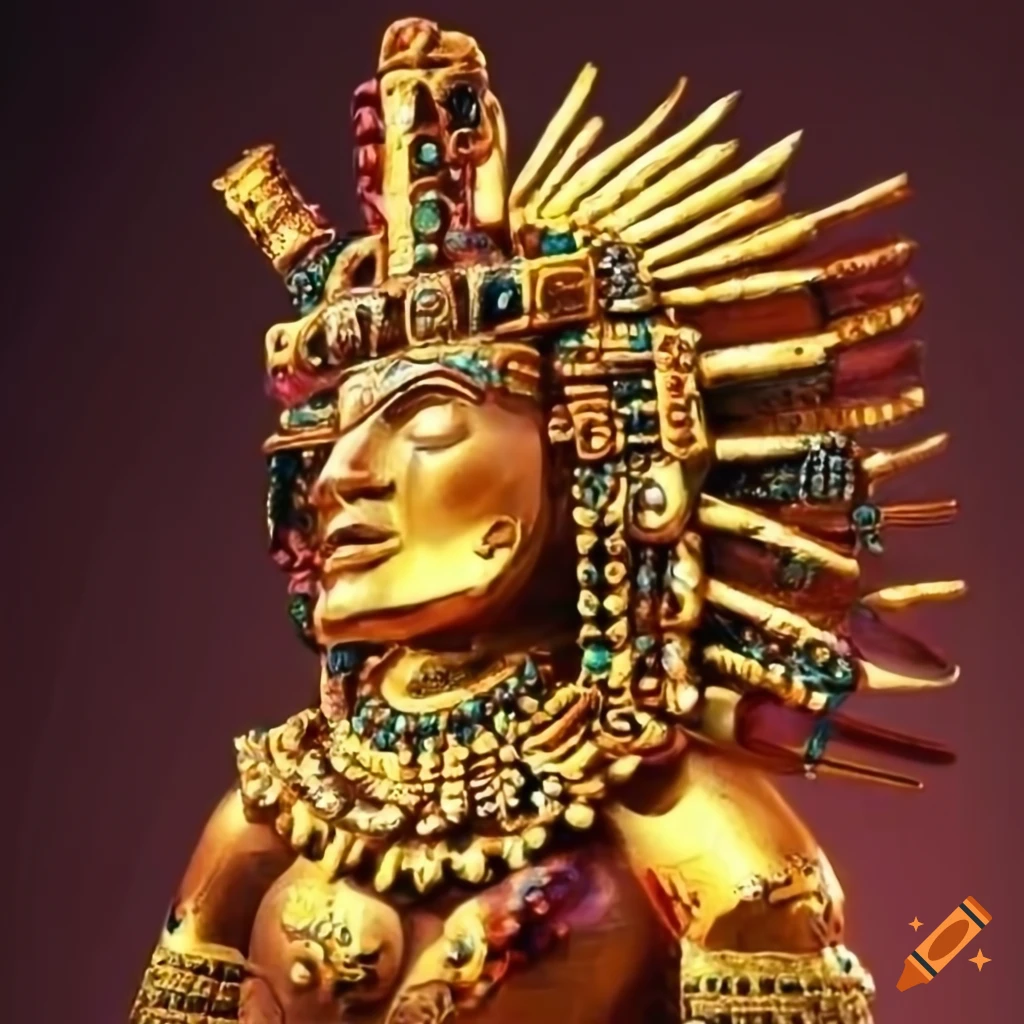 Aztec gods in gold and colorful gems with han dynasty style depiction ...