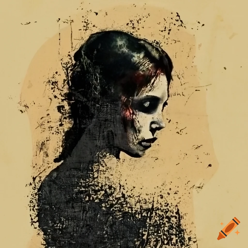 Distressed illustration of a defiant woman surrounded by ghostly ...