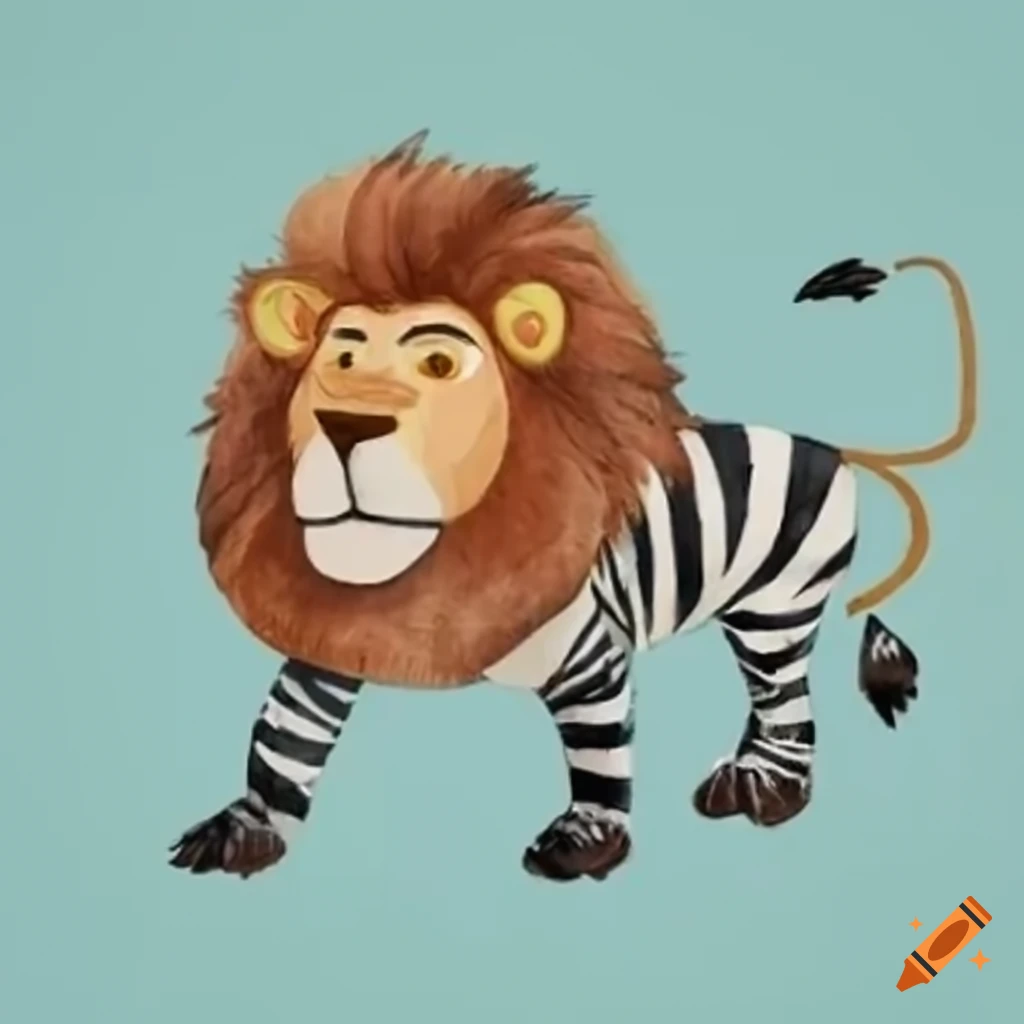 Pixar lion-zebra hybrid character design on Craiyon