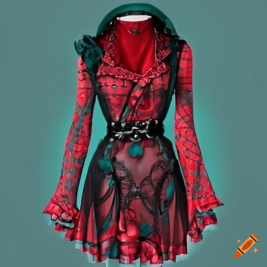 Red and teal goth outfit on Craiyon