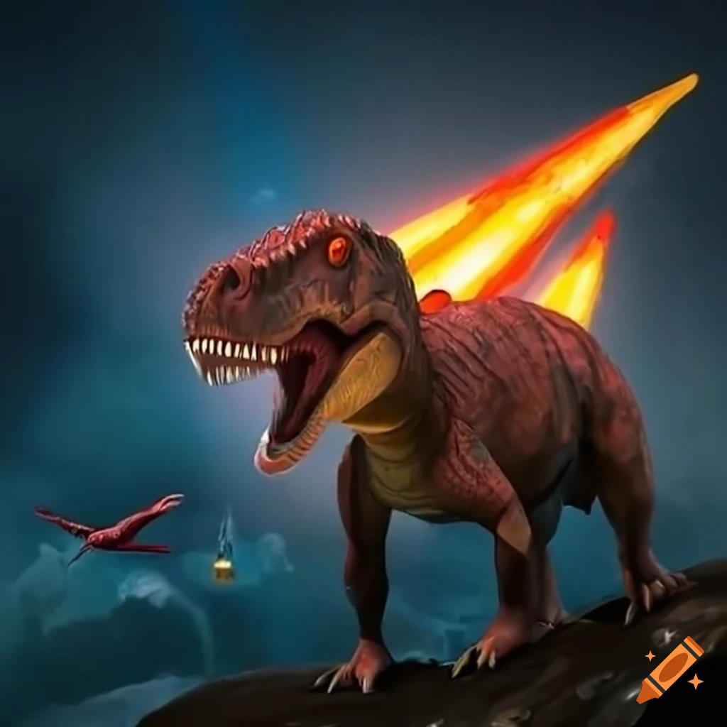 Angry dinosaur confronting a rocket ship on Craiyon