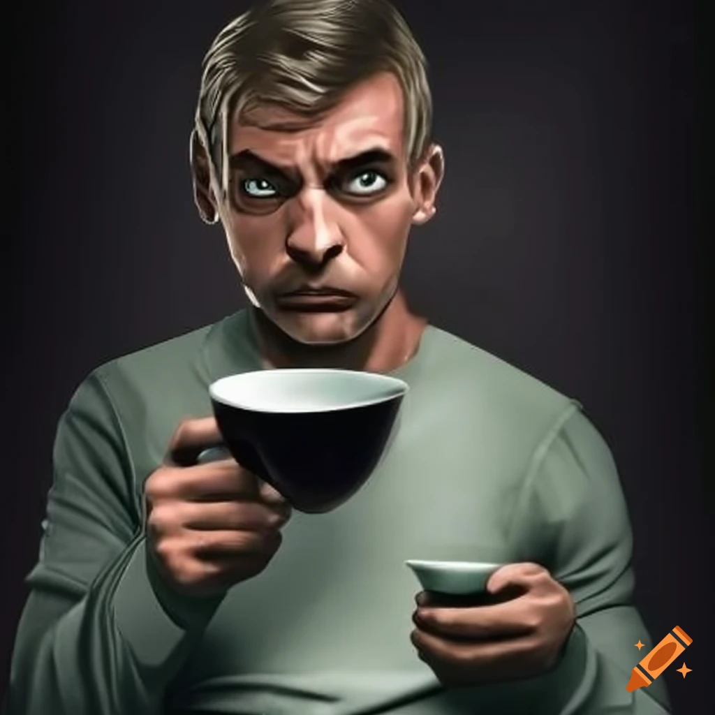 Man enjoying a cup of tea on Craiyon