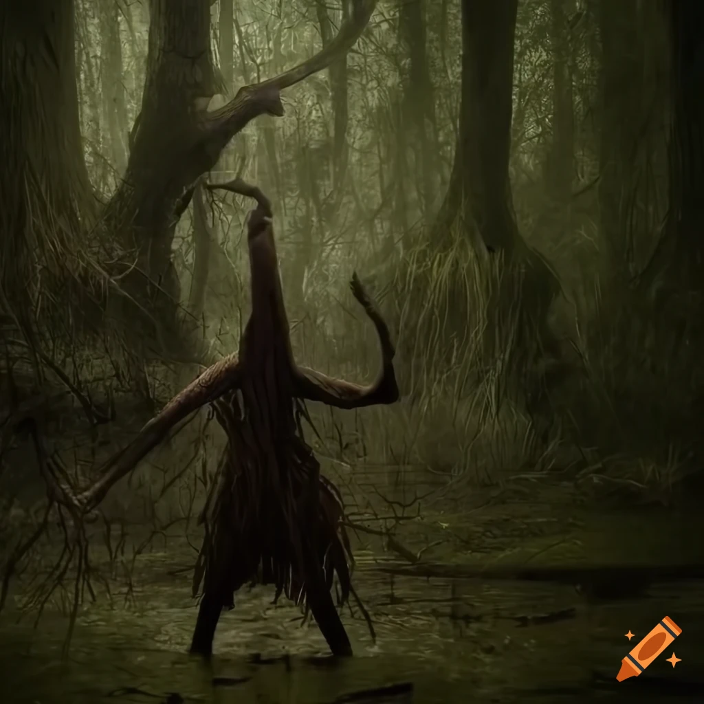 Mysterious swamp witch with a club in a fantasy swamp setting on Craiyon