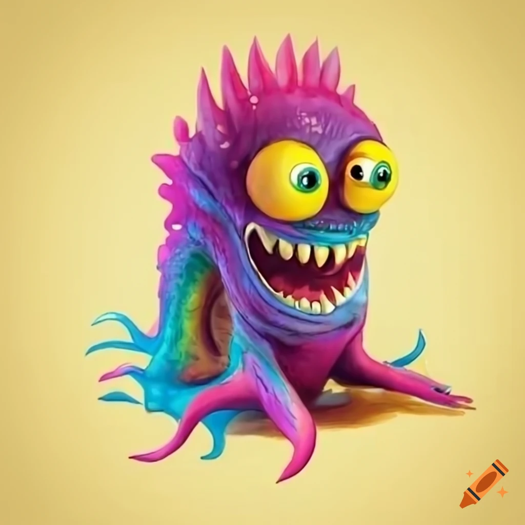 Cartoon sea monster inspired by monster & co. with vibrant colors on ...
