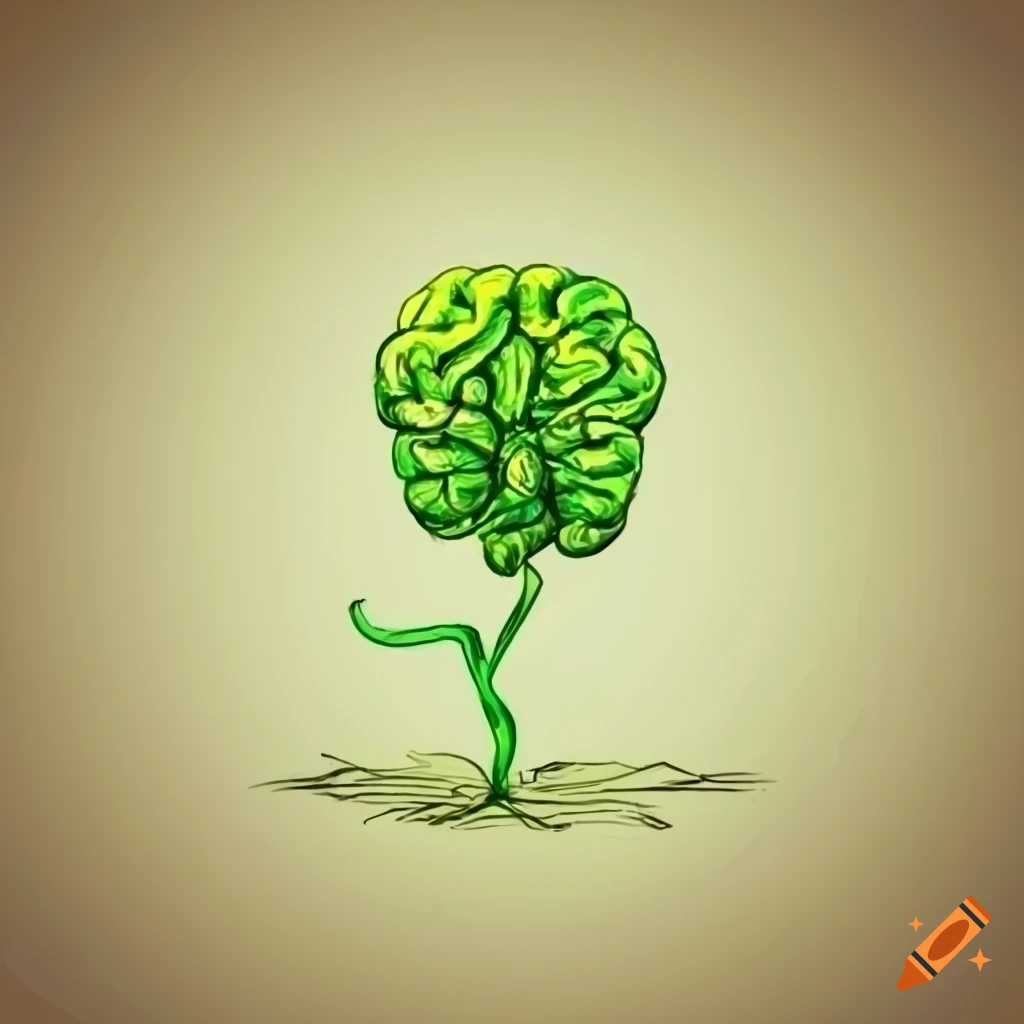 Sketch of a green plant in the shape of a brain on Craiyon