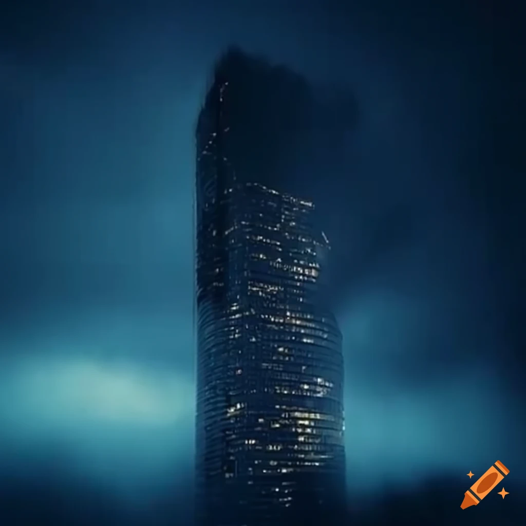 Tall alien-like high-rise over an eastern european city skyline on Craiyon