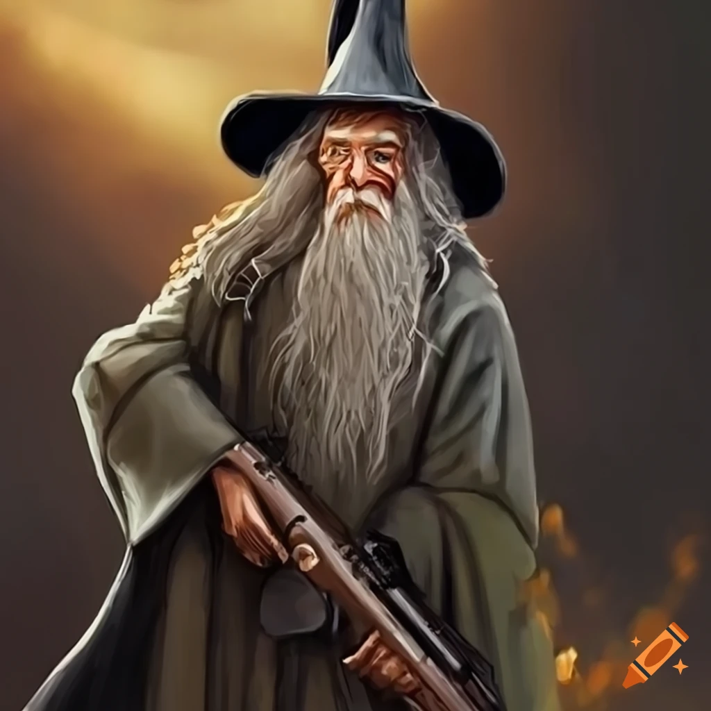 Wizard with a sniper rifle in a fantasy setting on Craiyon