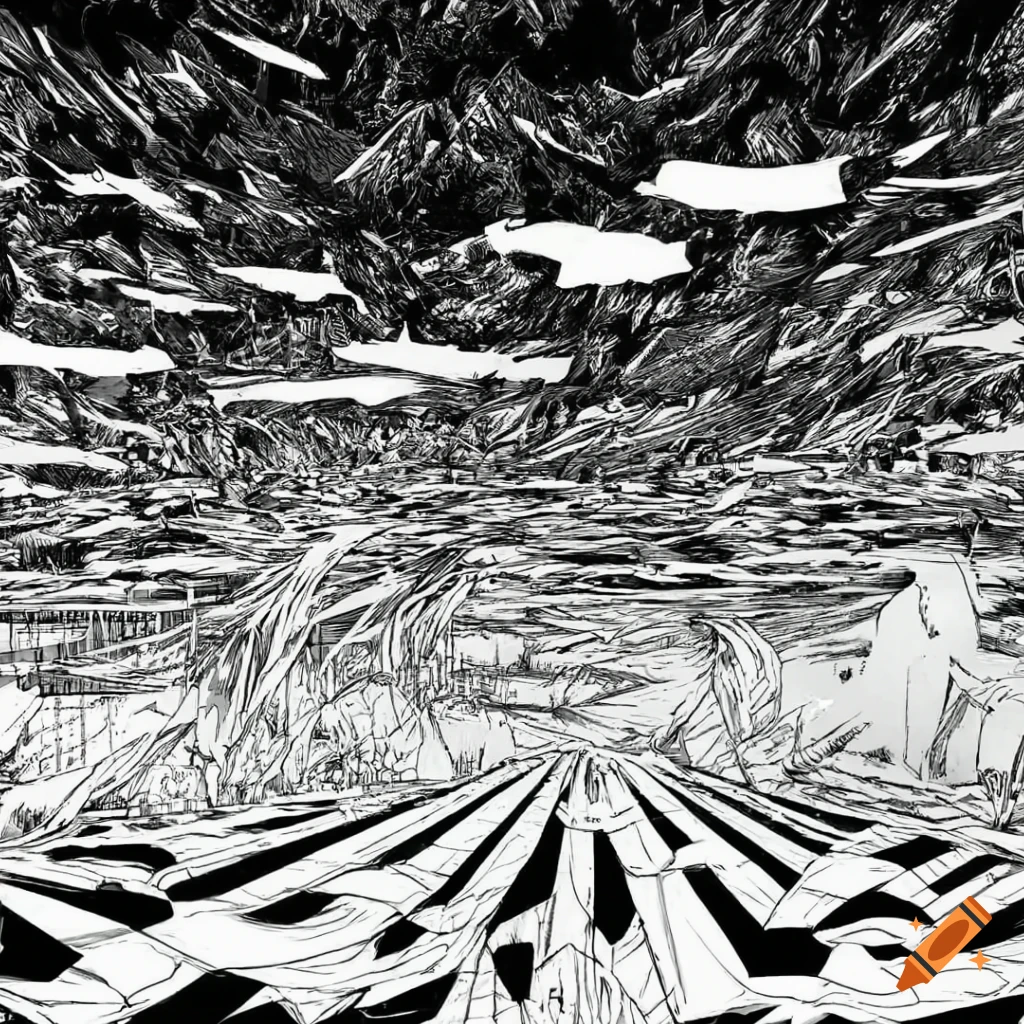 Black and white highly detailed manga panel with sharp outlines on Craiyon