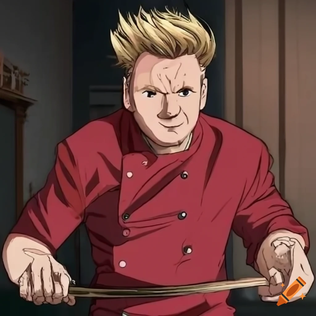 Anime style depiction of gordon ramsay on Craiyon