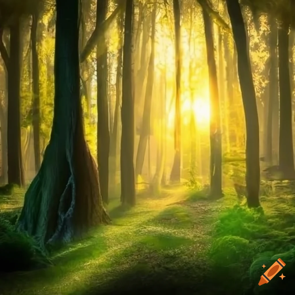 Bright enchanted forest in the midday sun on Craiyon