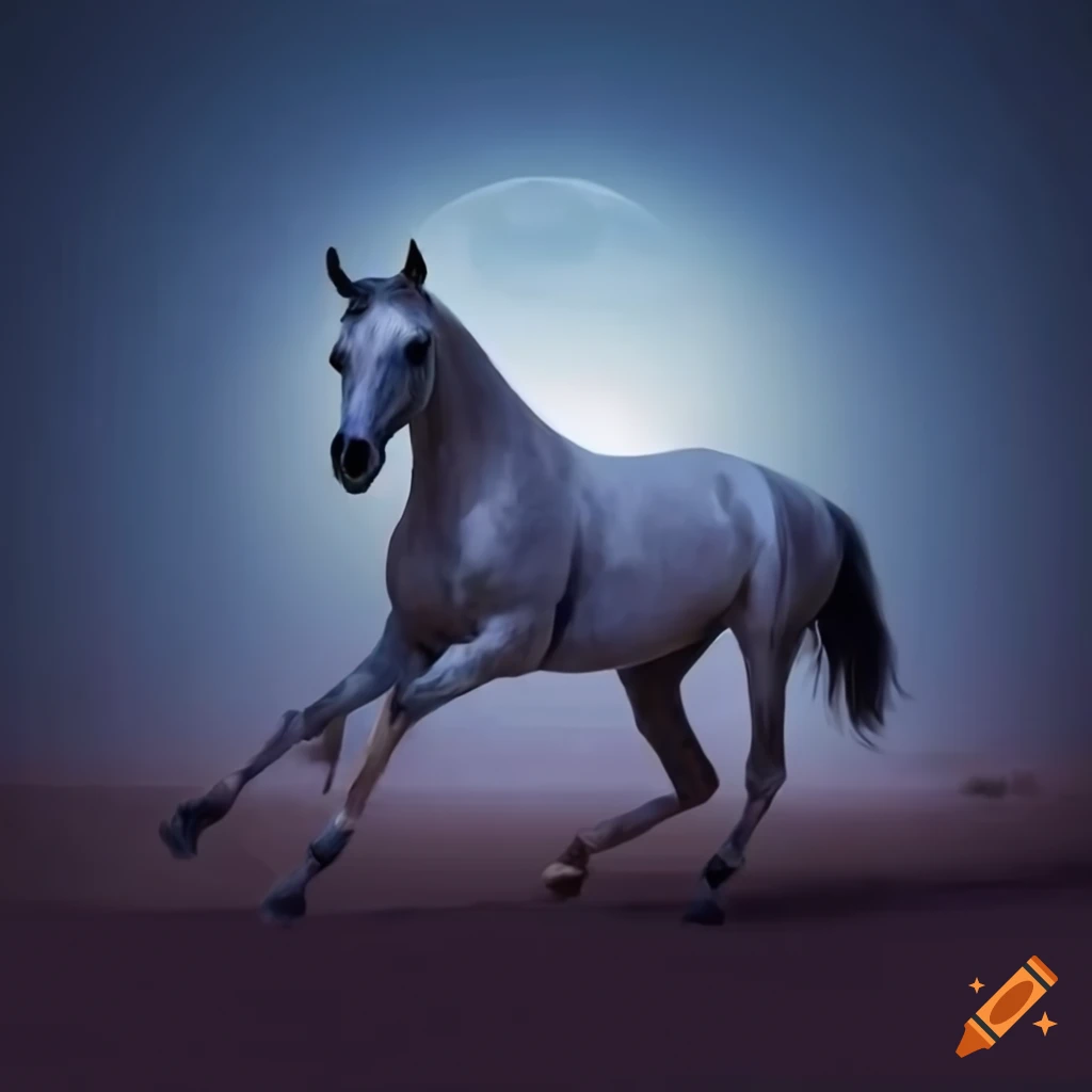 White arabian horse running in the moonlit desert on Craiyon