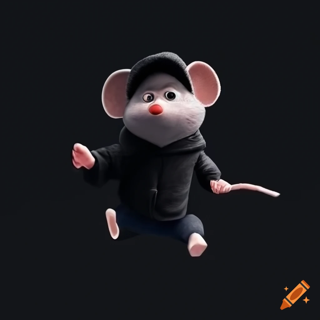 Mouse in a black hoodie running with pixar theme on Craiyon