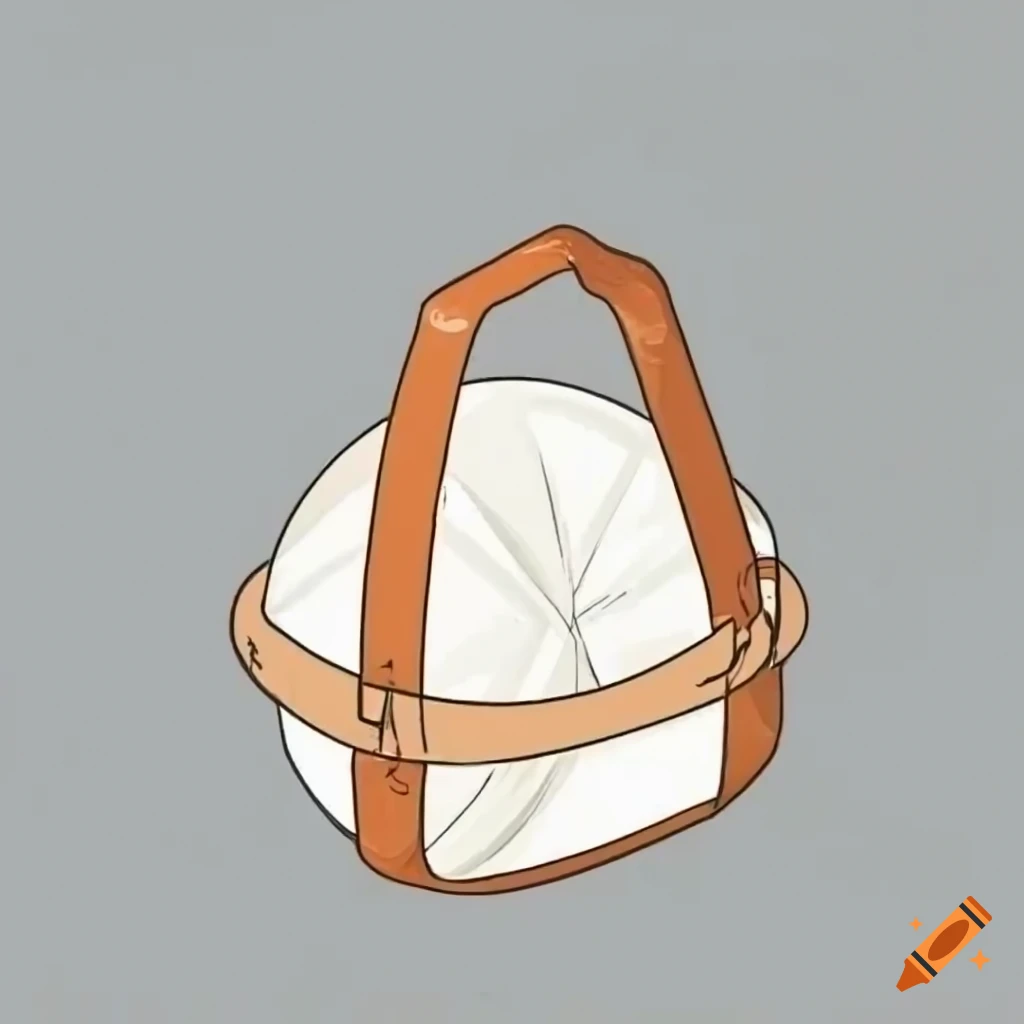 Isometric drawing of a bao with leather bag handles on Craiyon