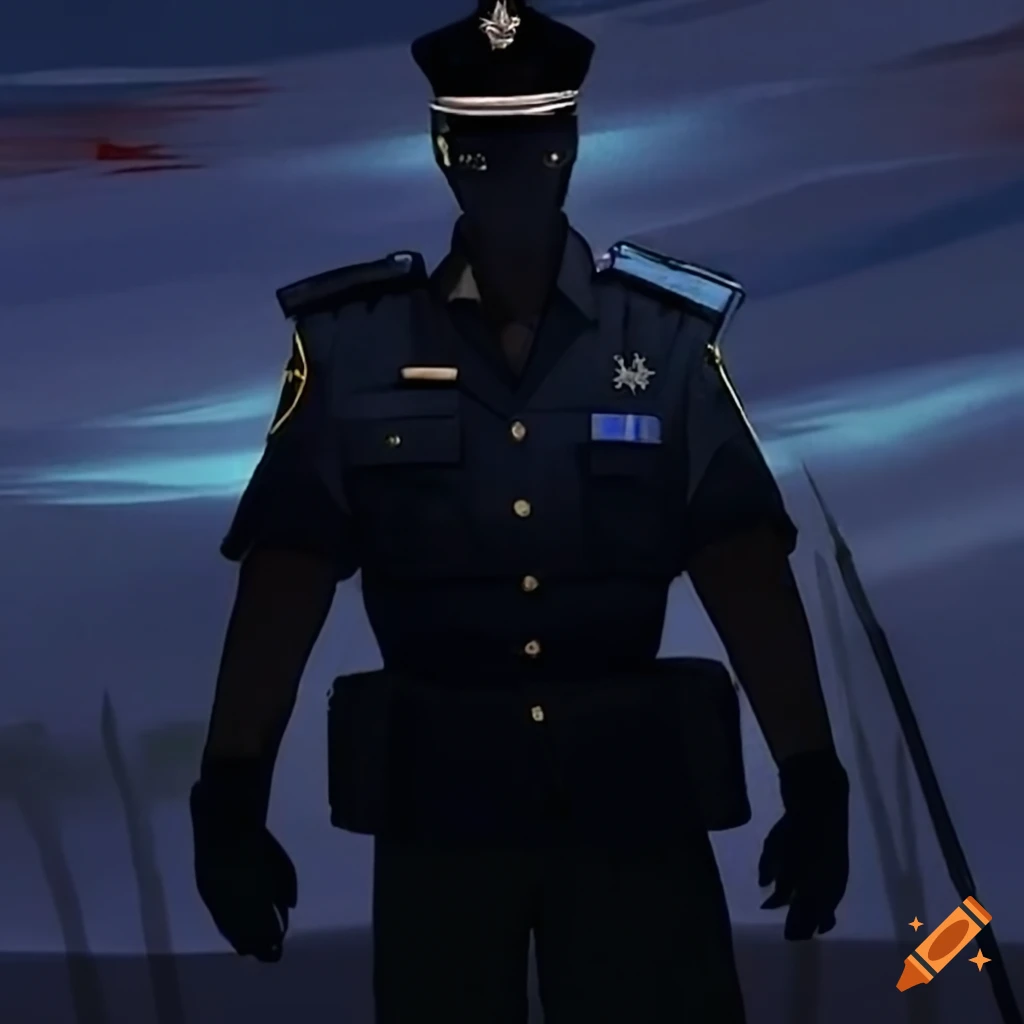 Cbp officer in dark blue uniform standing in front of car lights on Craiyon