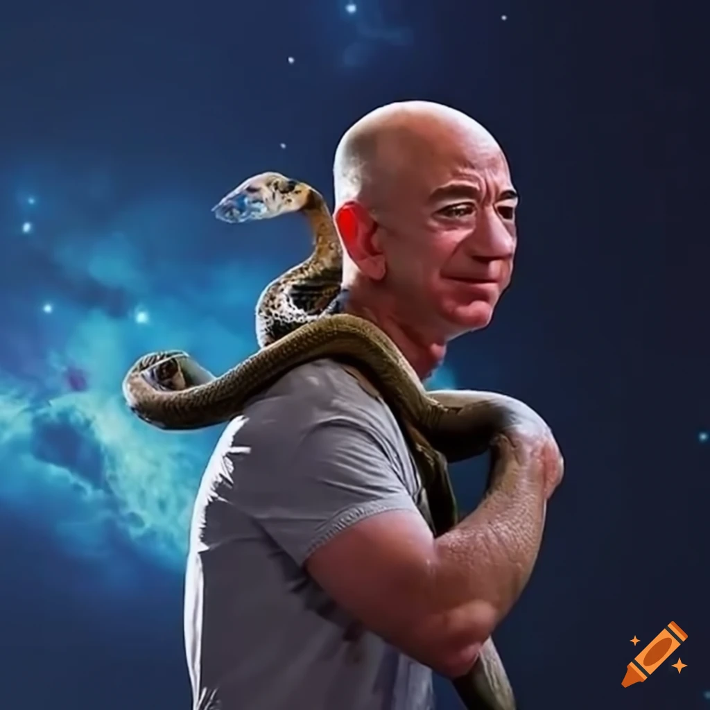 Man carrying a snake under a night sky on Craiyon