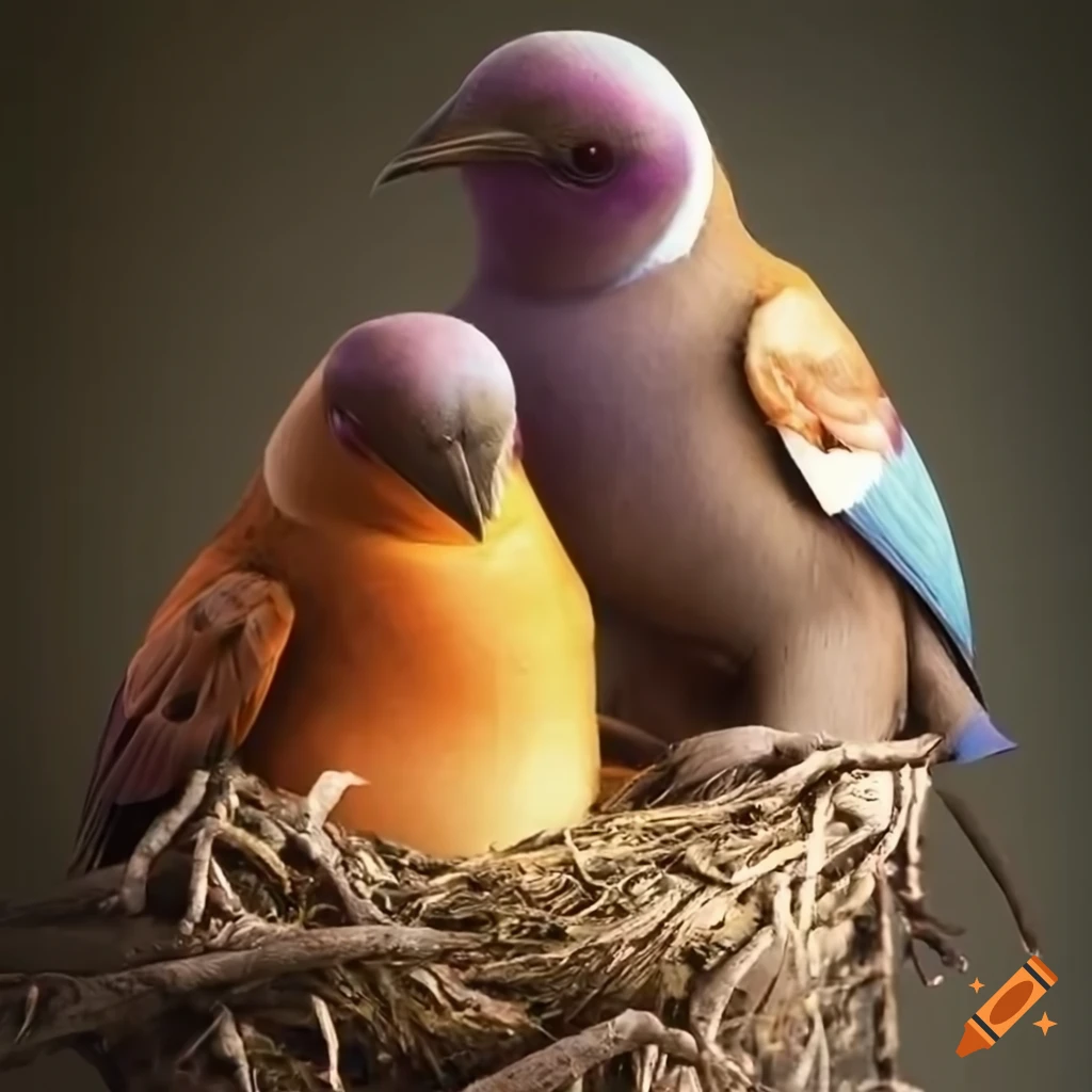 Two birds building a nest as a symbol of unity and dedication on Craiyon