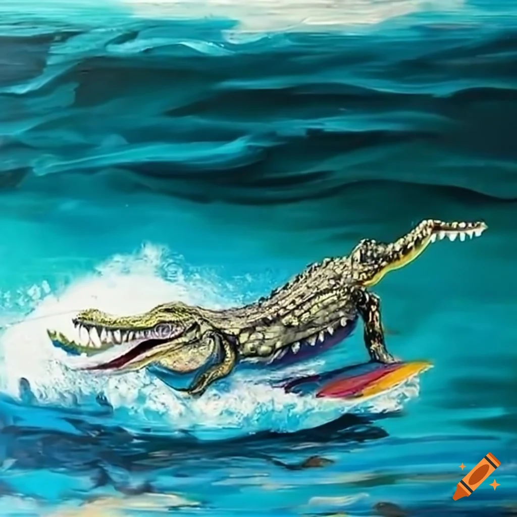 Alligator surfing on Craiyon