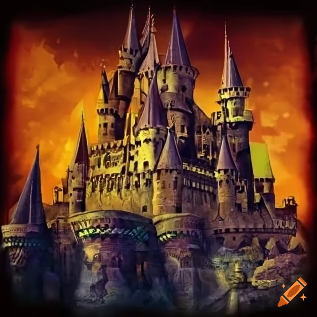 Colorful steampunk castle in vibrant daylight on Craiyon