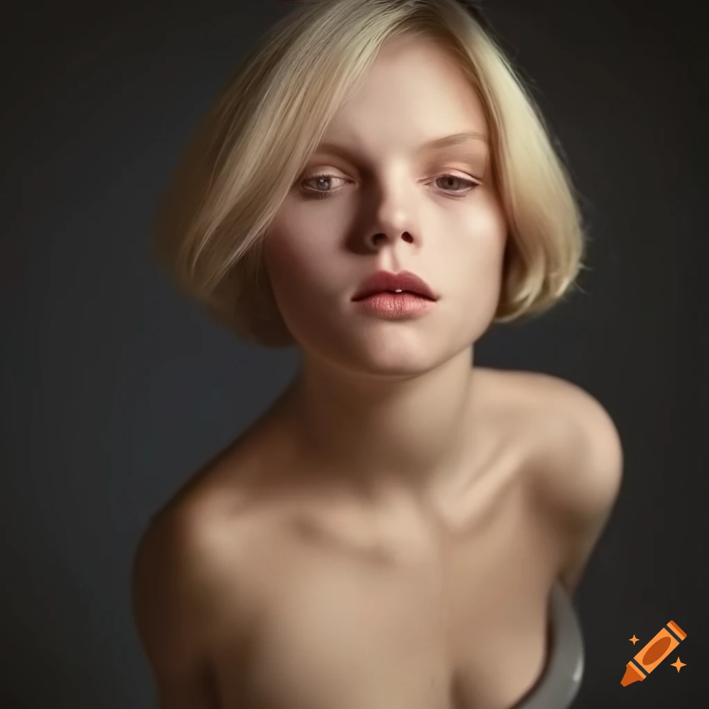 Hyperrealistic Portrait Of A Blonde Woman With Symmetrical Features And