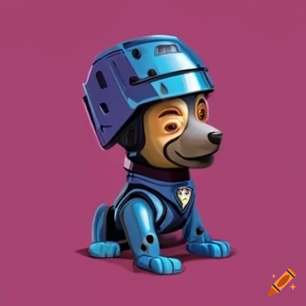 Paw patrol meeting robocop during patrol on Craiyon