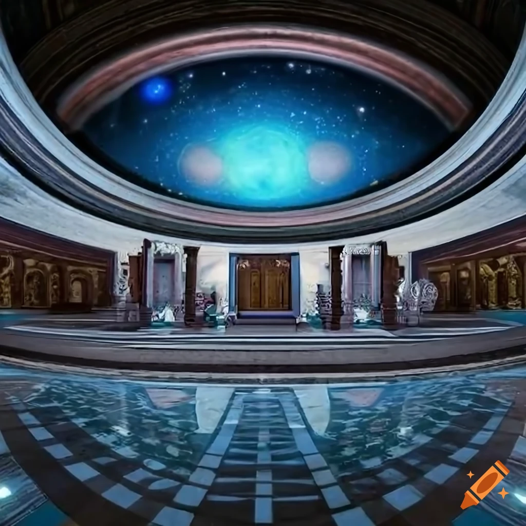 Billionaire's masonic lodge temple interior with marble columns and ...