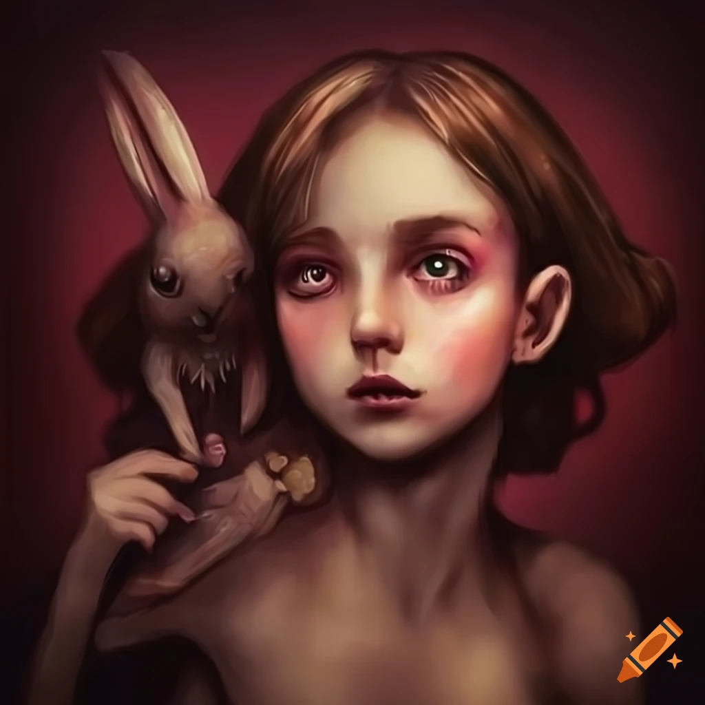 Girl holding a rabbit in lovecraft style on Craiyon