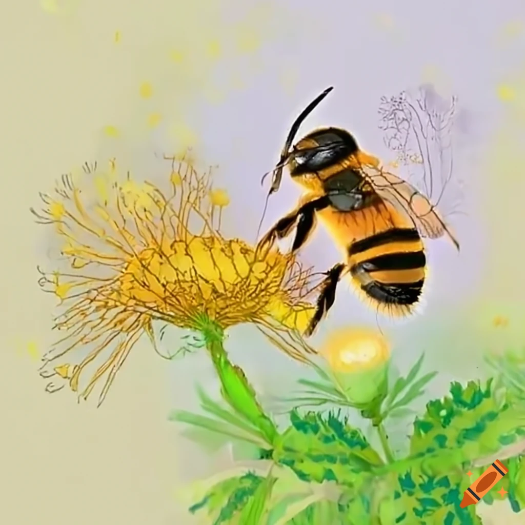 Bee foraging on flowers in a close-up shot on Craiyon