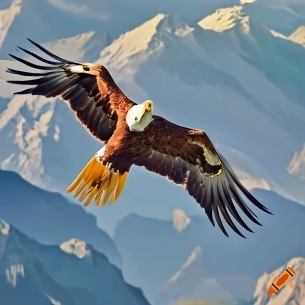Majestic eagle soaring over a mountain range on Craiyon