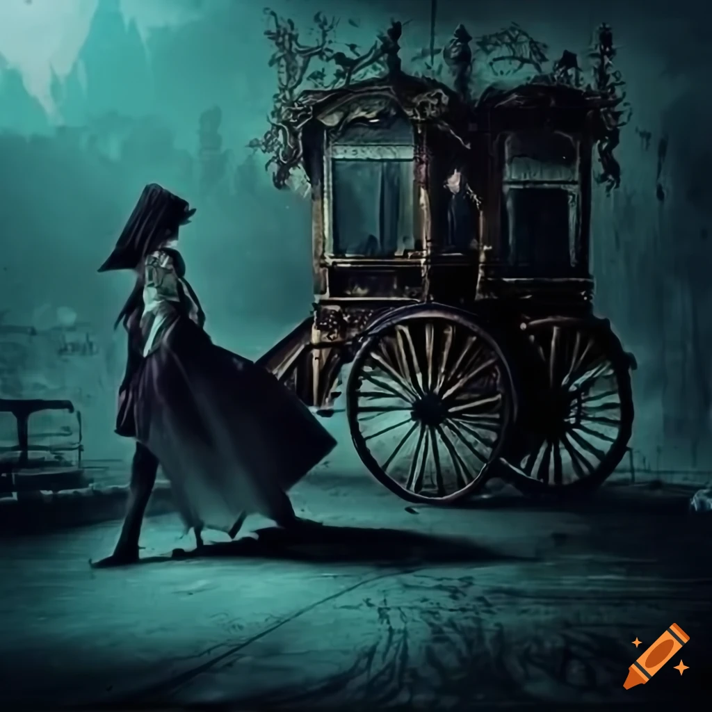 Two samurai inside a luxurious carriage with 1950s stewardesses and ...