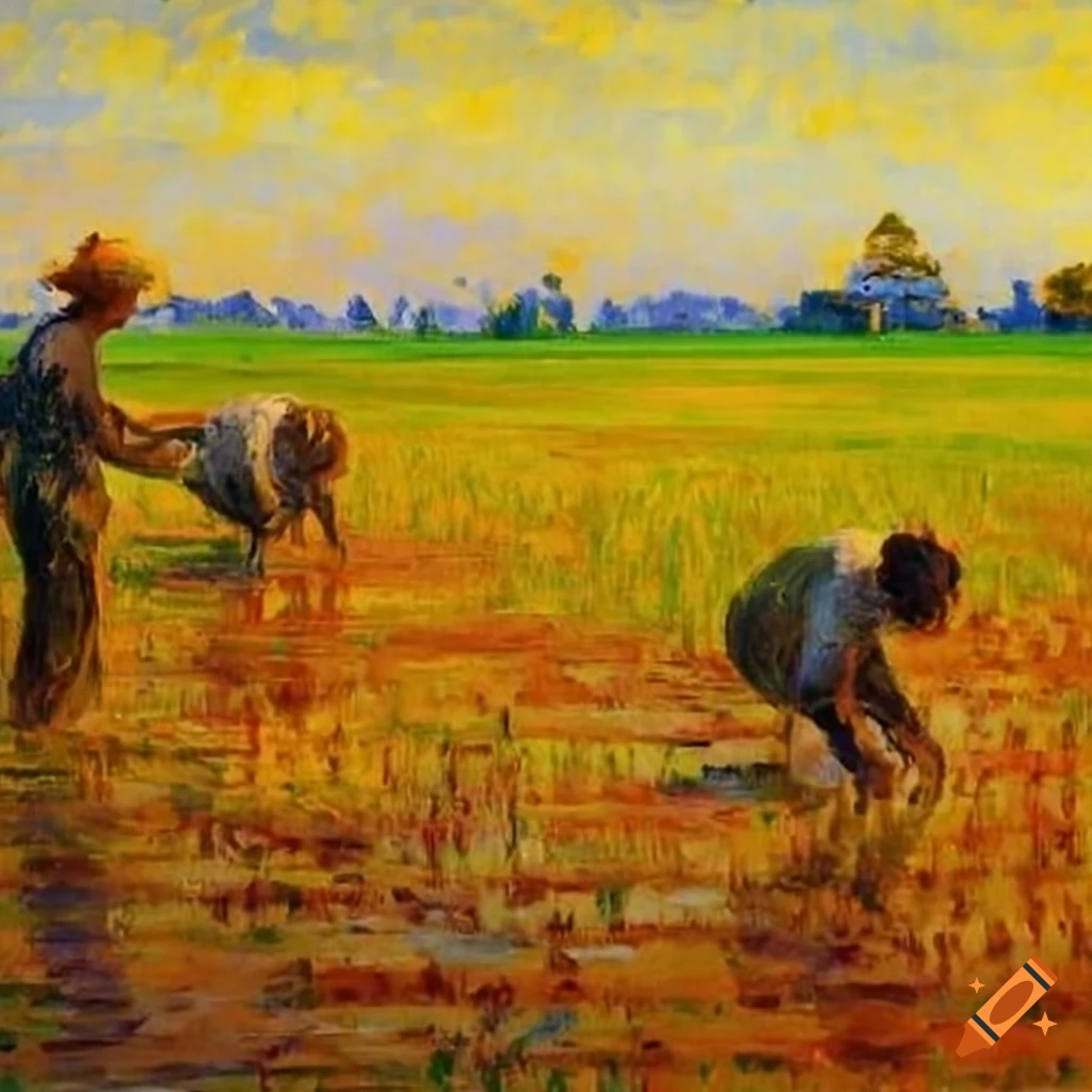 Impressionistic philippine rice fields with farmers on Craiyon
