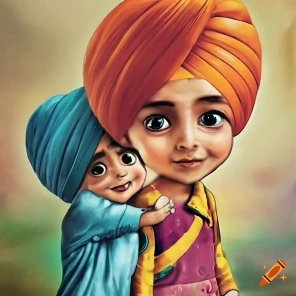 Two kids in traditional sardaar attire on Craiyon