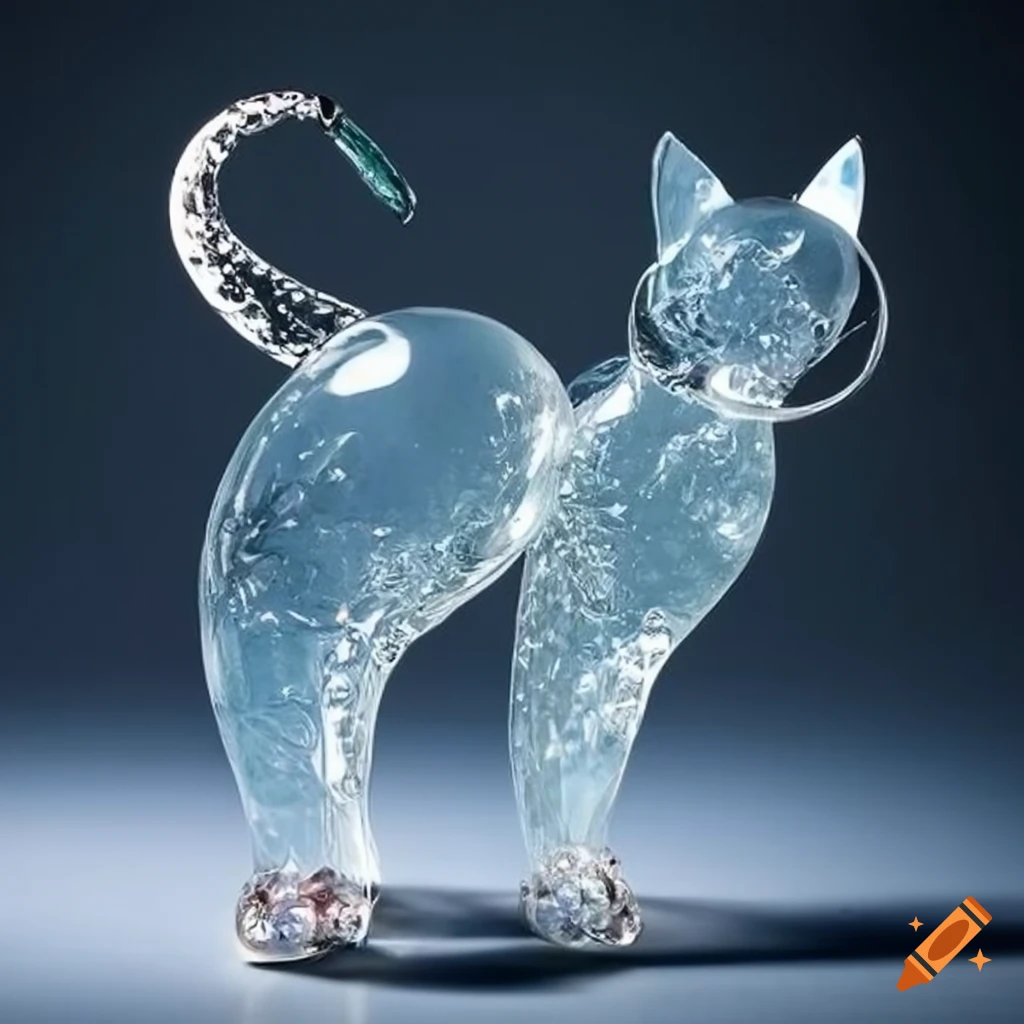 Hollow glass cat sculpture filled with jewels on Craiyon