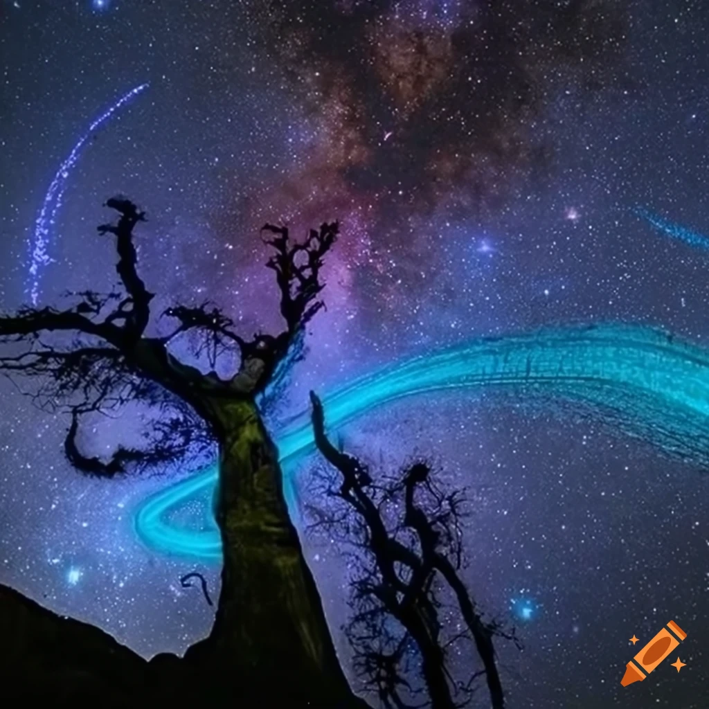 Alien environment with bioluminescent trees communicating through ...