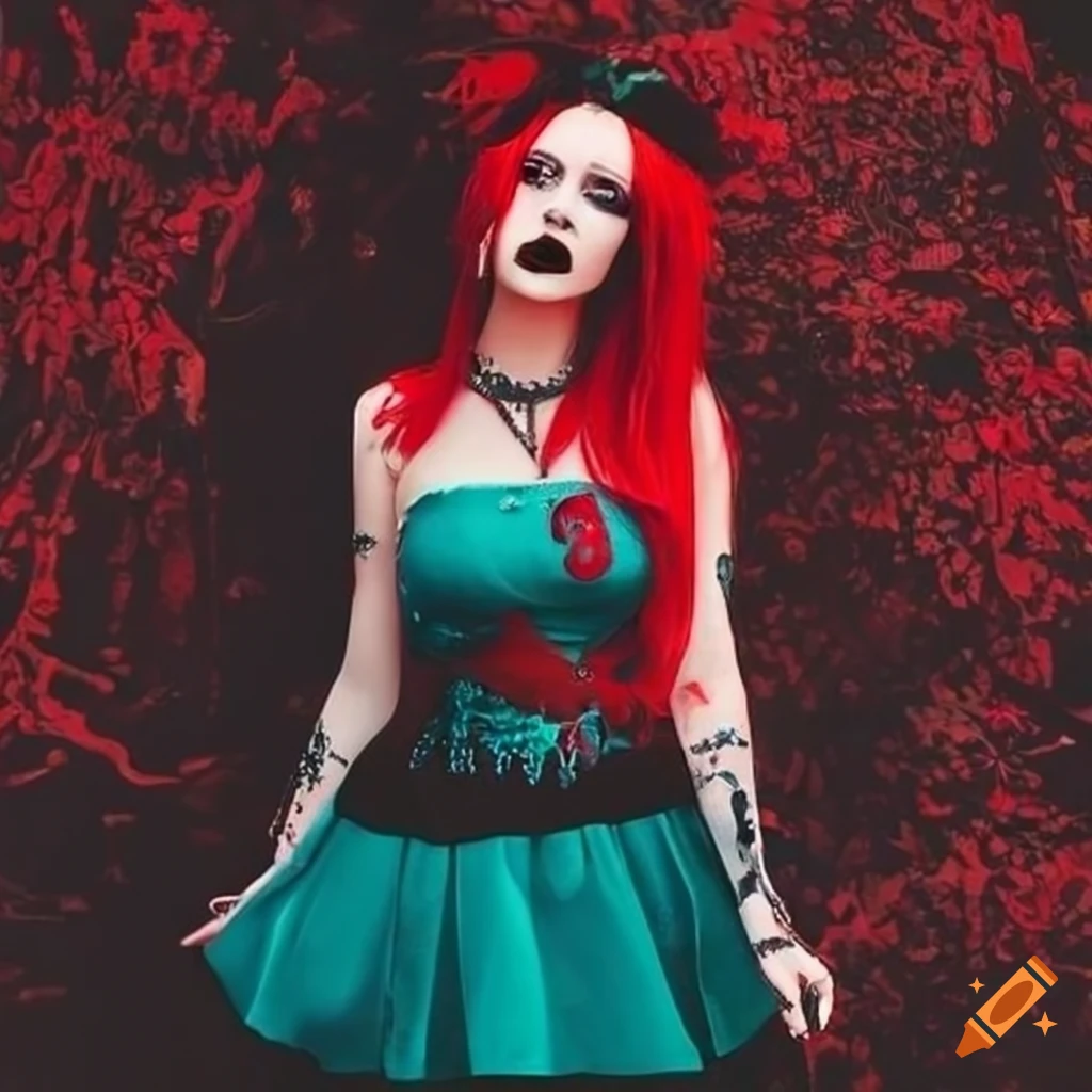 Red and teal goth outfit on Craiyon