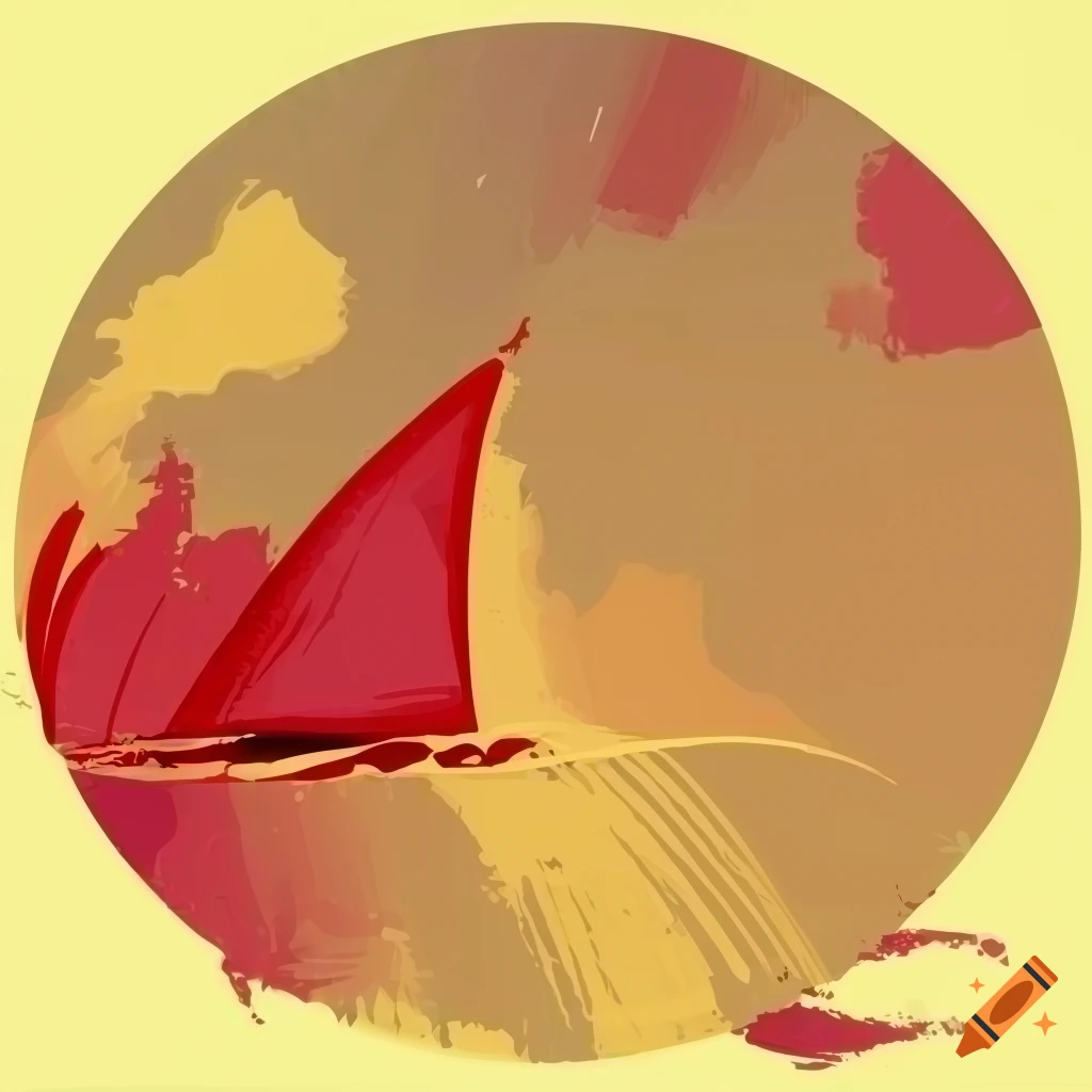 Latin red sails on a yellow wave circle in vector art on Craiyon