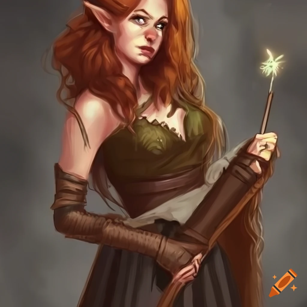 Dnd character: half-elf half-human wizard girl with auburn hair and ...