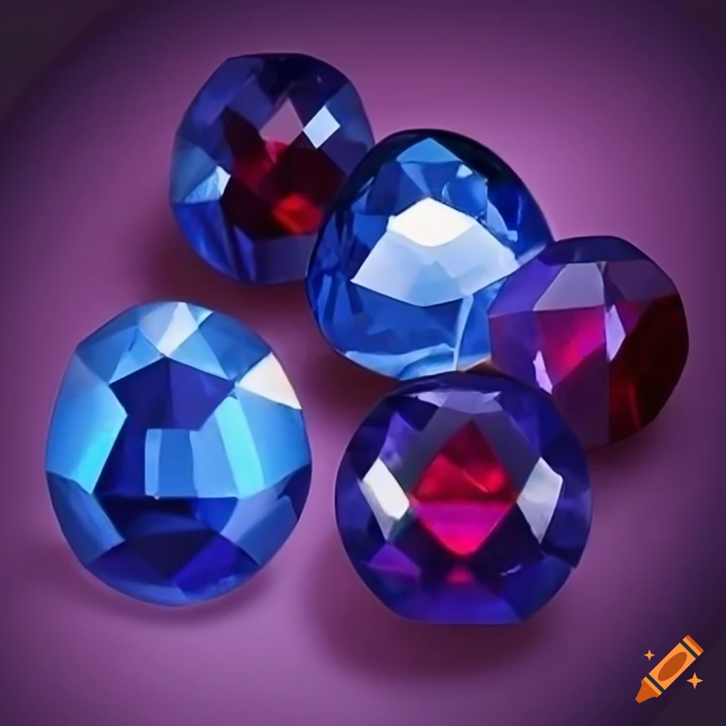 Mystical drawing of sapphire, pearl, and ruby gemstones on Craiyon