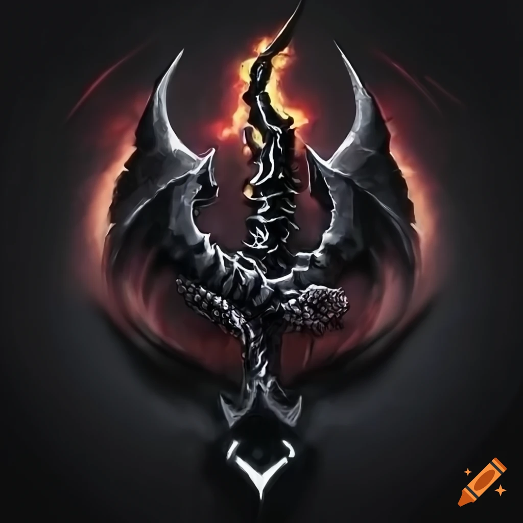 Detailed black dragon logo with a sword in an epic design on Craiyon
