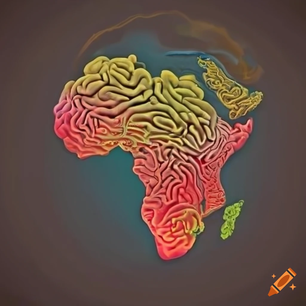Map of africa with a brain illustration on Craiyon
