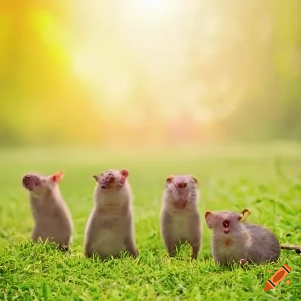 Group of cute rats in a grass field with the sun shining on Craiyon