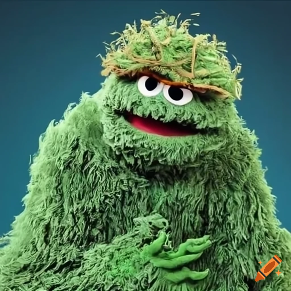 Oscar the grouch doing the kevin james shoulder shrug meme on Craiyon